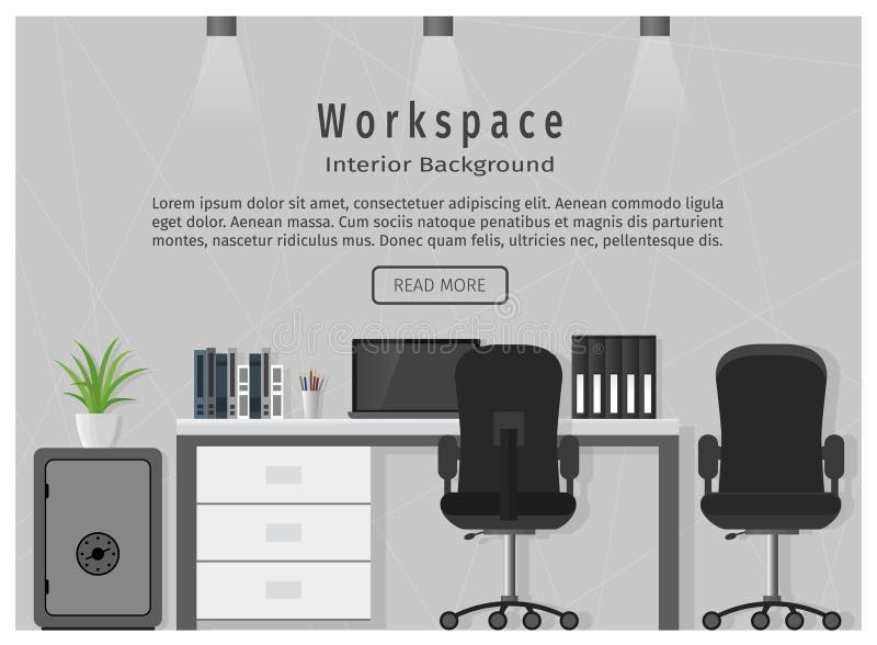 Web Banner of Modern Office Workplace. Workspace Organization Concept ...