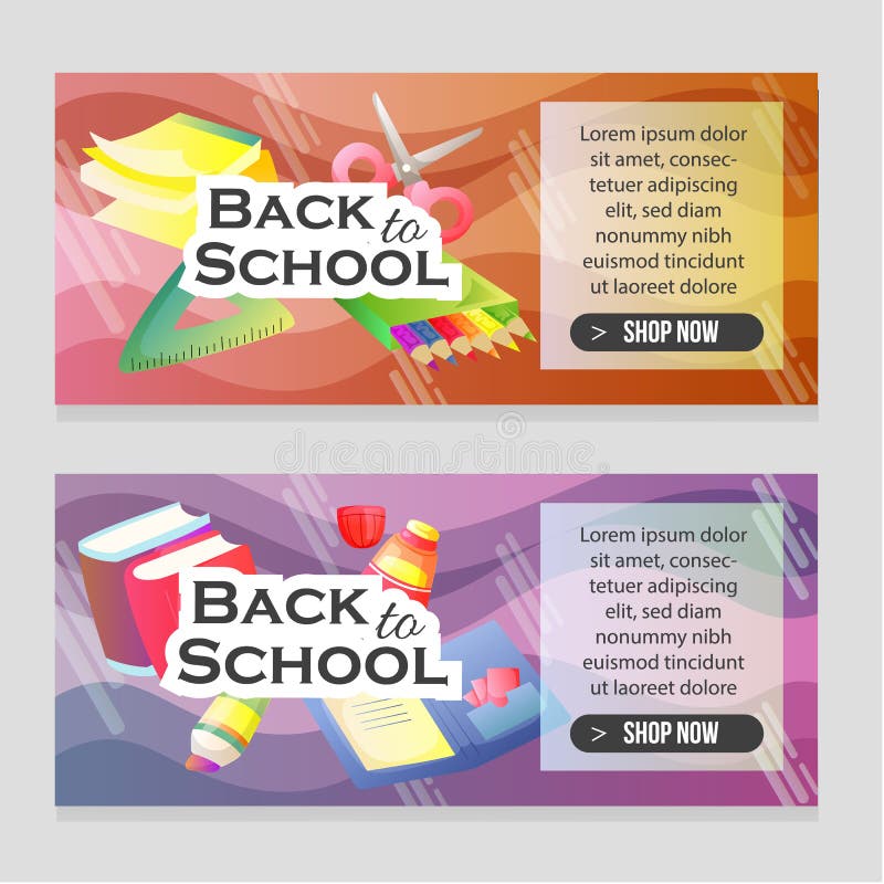 Web Banner School Template with School Cute Object Stock Vector ...