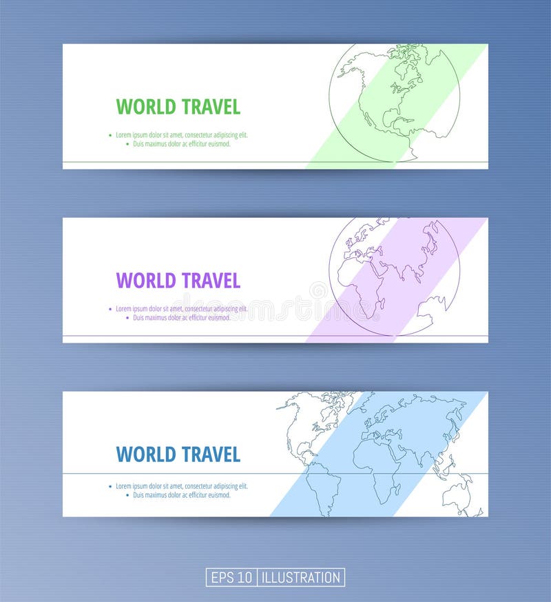 Set of Banners. Continuous Line Drawing of Globe and World Map ...