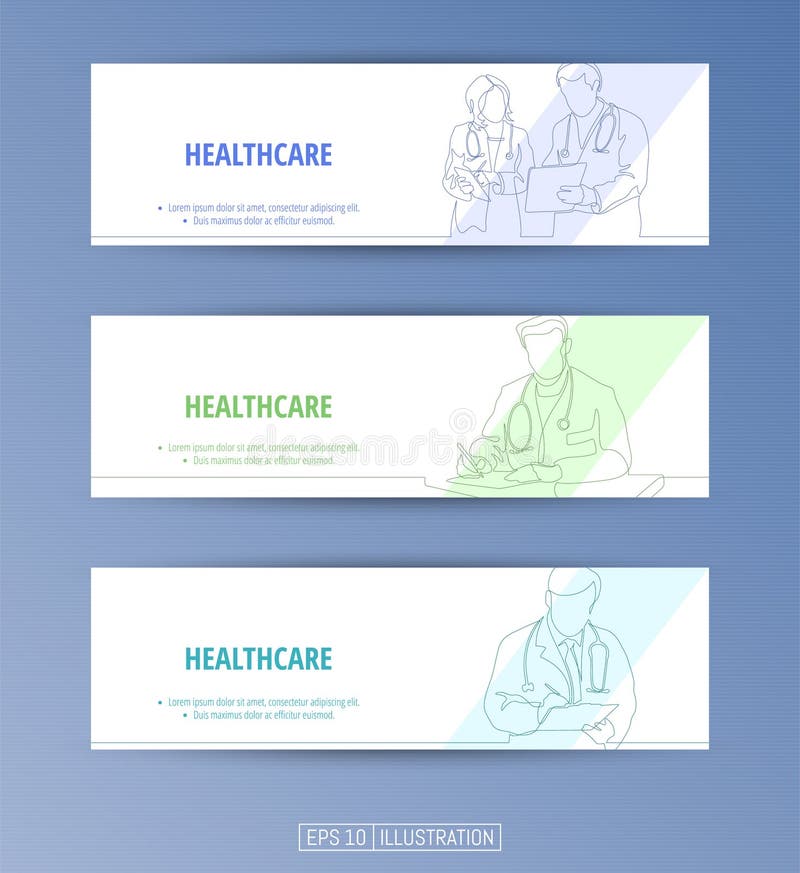 Set of Banners. Continuous Line Drawing of Healthcare Symbols, Doctor ...