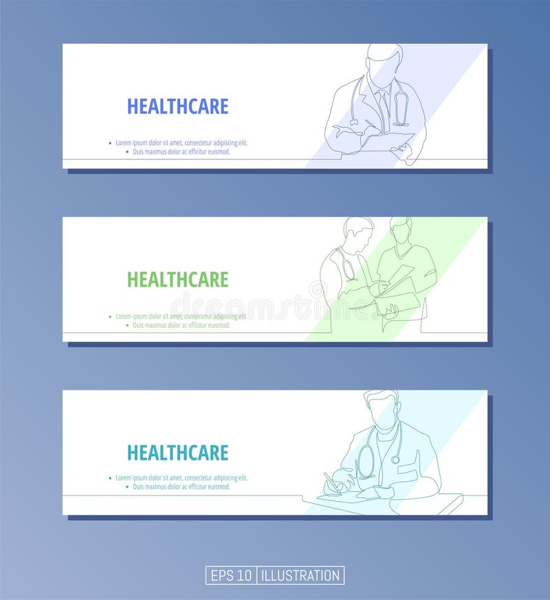 Set of Banners. Continuous Line Drawing of Healthcare Symbols, Doctor ...