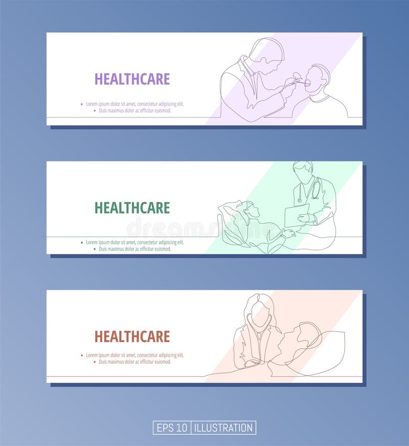 Set of Banners. Continuous Line Drawing of Healthcare Symbols, Doctor ...