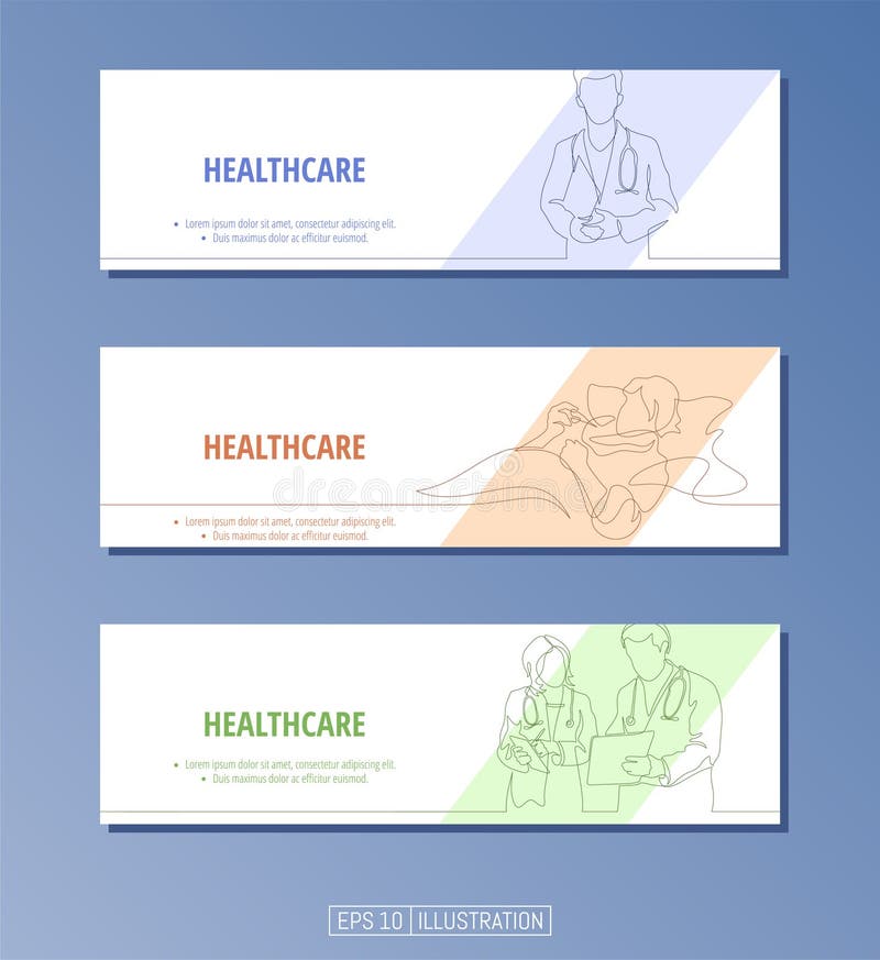 Set of Banners. Continuous Line Drawing of Healthcare Symbols, Doctor ...