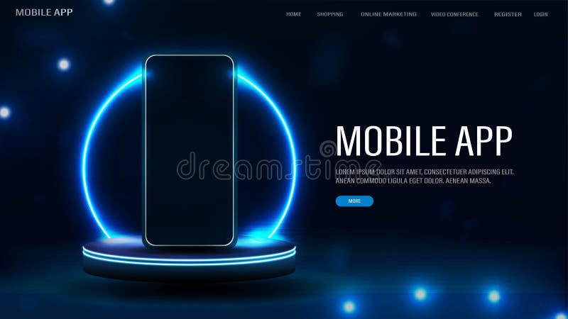 A Web Banner with a Smartphone on a Podium with a Neon Round Arch ...