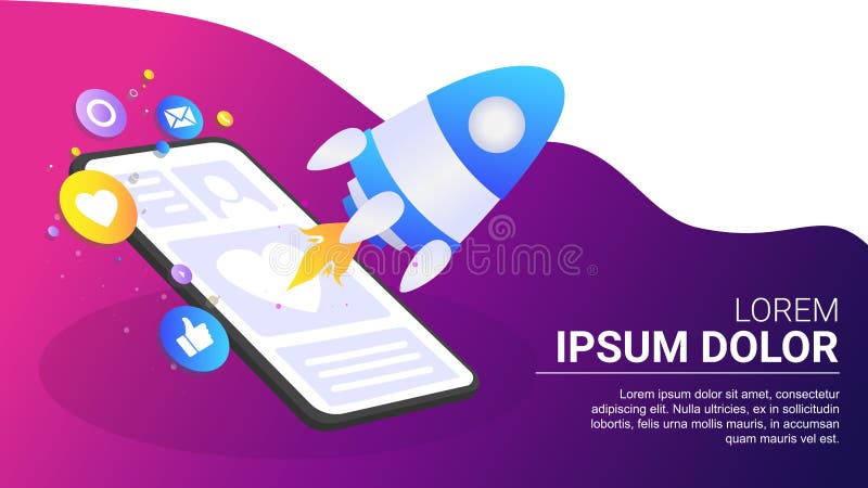 Web Banner Template Business Phone Social Media Remote Work Rocket ...