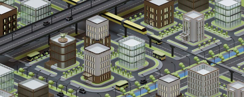 Web Banner Template with 3D Isometric City Illustration Stock ...