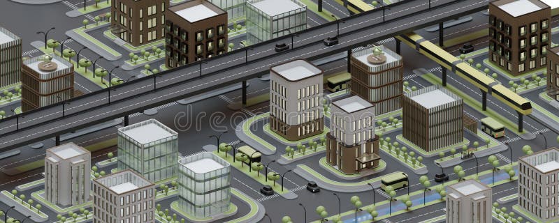 Web Banner Template with 3D Isometric City Illustration Stock ...