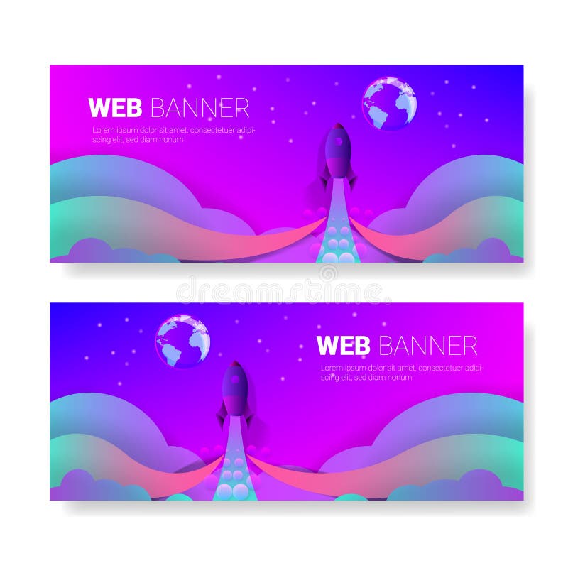 Web Banner Template, Launch a Rocket. Tech Banner Stock Vector ...