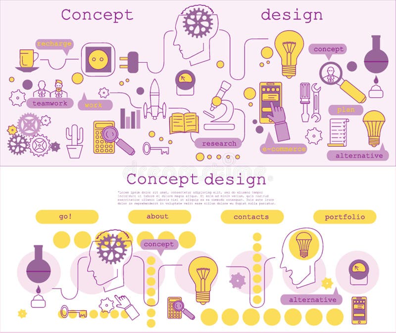 Web Banner Templates with Flat Icons of Big Idea, Creative Thinking ...