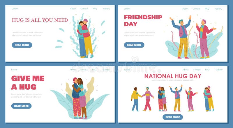 Web Banners with People Hugging Feeling Friendliness, Flat Vector ...