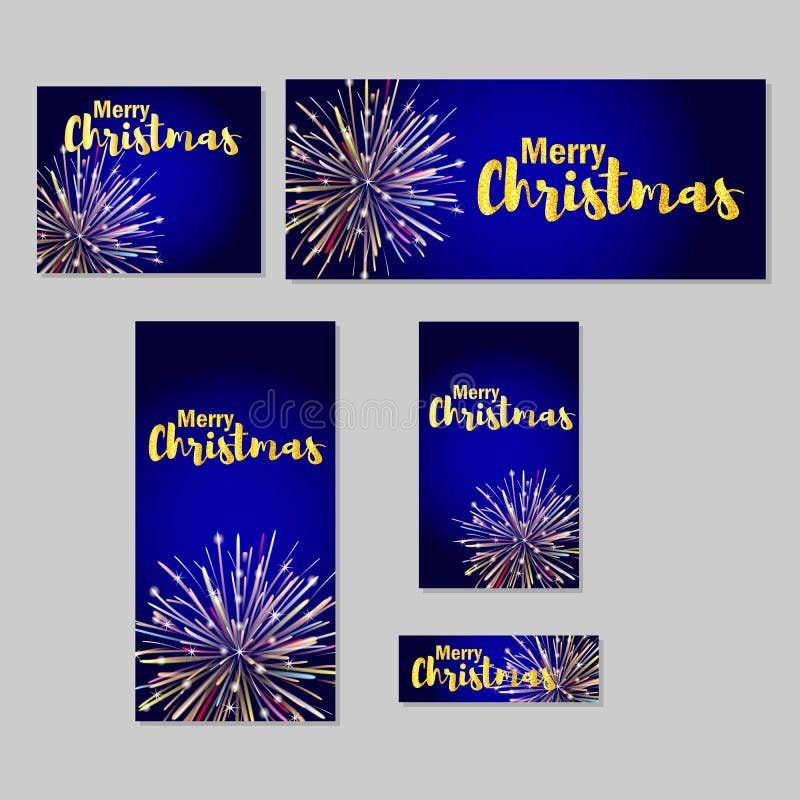 Web Banners Set with Firework. and Inscription Merry Christmas Stock ...