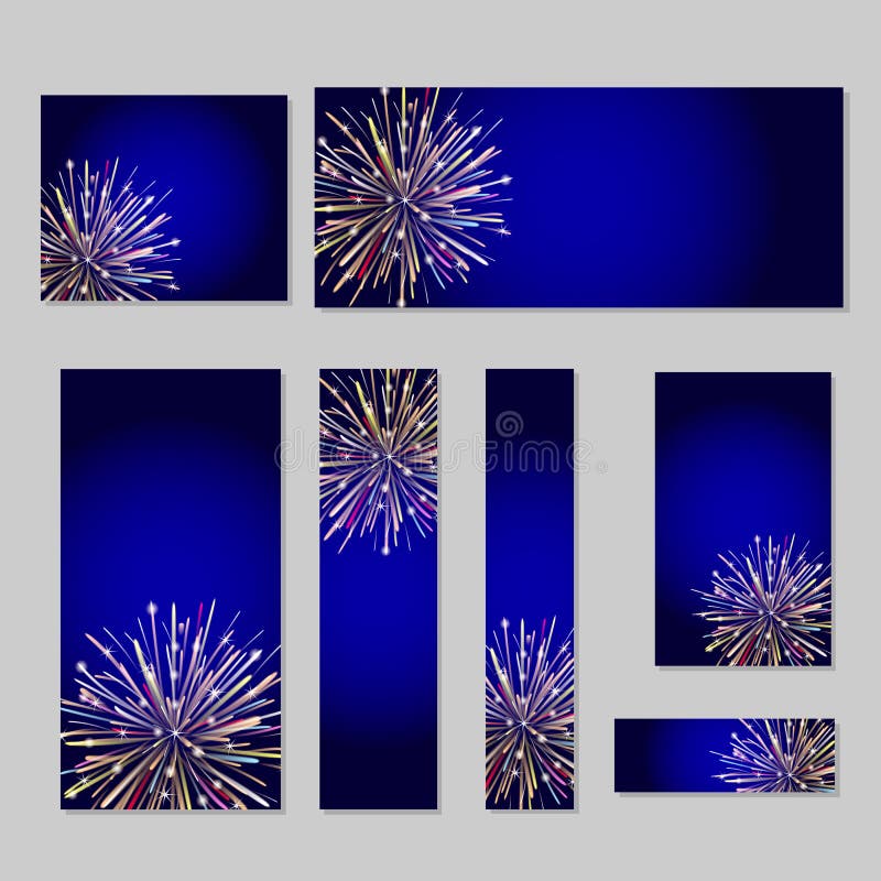 Web Banners Set with Firework. Stock Vector - Illustration of feast ...