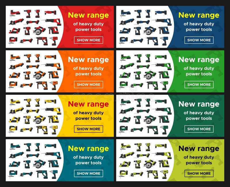Web Banners Set Power Tools Promotion Stock Vector - Illustration of ...