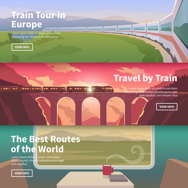 Web Banners on the Theme of Travel by Train Stock Vector - Illustration ...