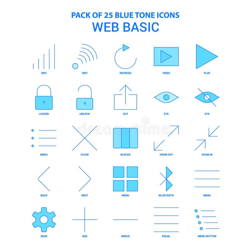 Web Basic Blue Tone Icon Pack - 25 Icon Sets Stock Vector ...