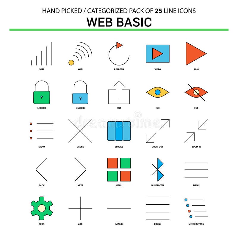 Basic Icons Set Vector Blue Stock Vector - Illustration of sign ...