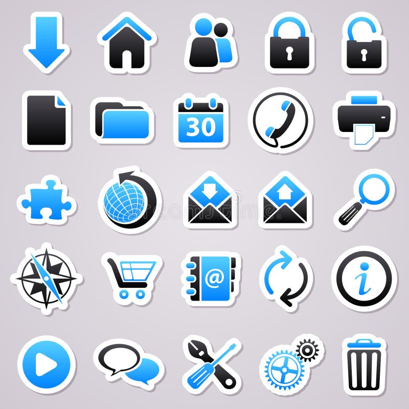 Blue Web Stickers Icons [3] Stock Vector - Illustration of clock, chart ...