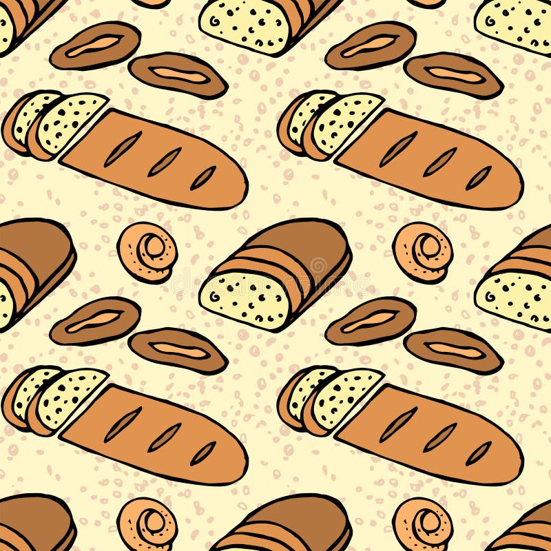 Bread and Bakery Products Seamless Pattern. Hand Drawn Color Isolated ...