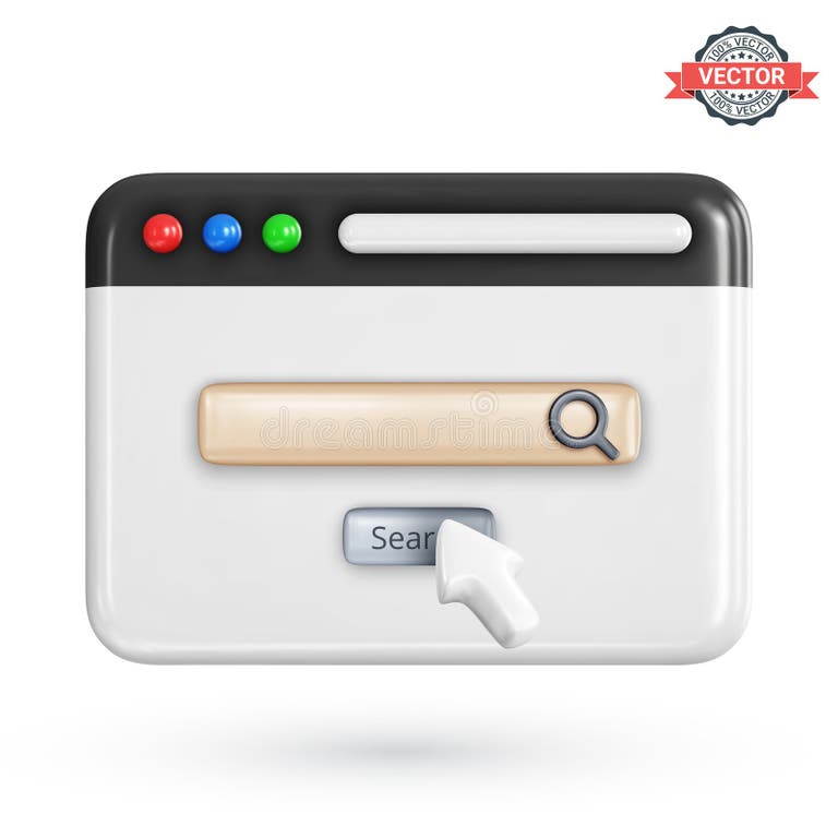 Web Browser Window with Search Bar, Mouse Pointer and Search Button. Web Search or Search Engine ...