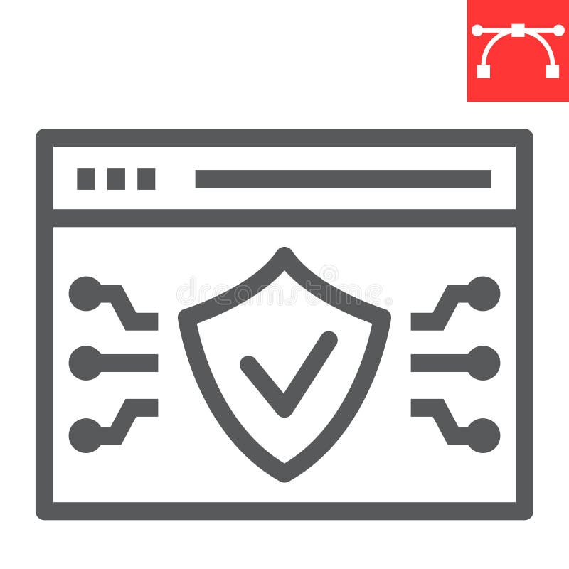 Web Browser Protection Line Icon, Security and Shield, Web Antivirus Sign Vector Graphics ...