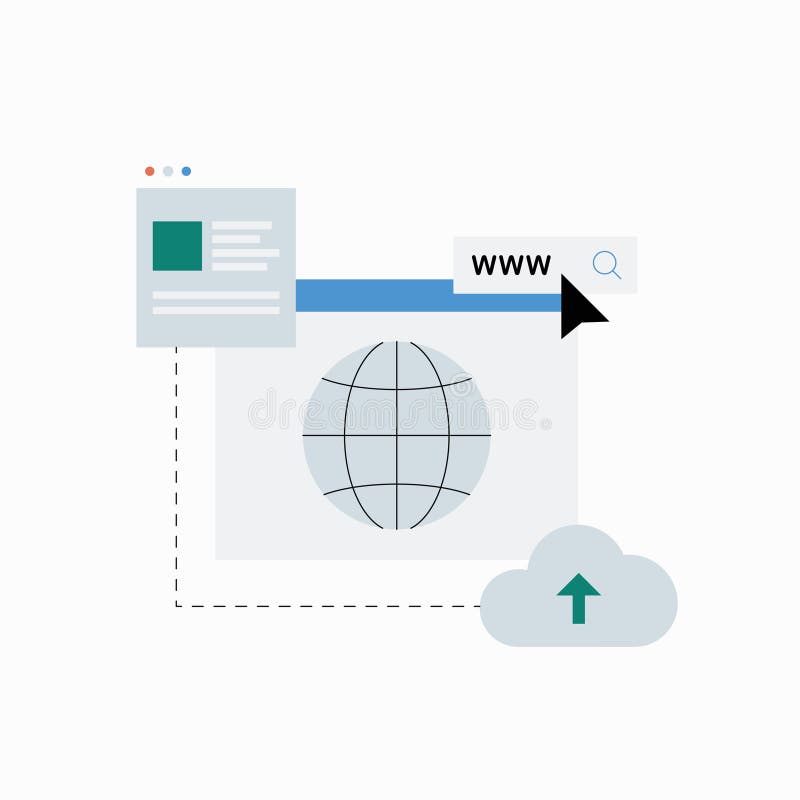 Web Browser and Cloud Upload in Flat Vector Illustration Symbolizing ...