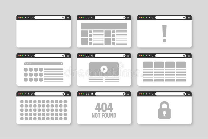 Web Browser Window, Pages Layout with Toolbar and Search Field. Modern ...