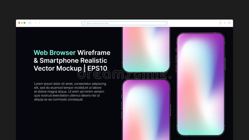 Web Browser Wireframe and Smartphone Realistic Vector Mockup. Gradient ...