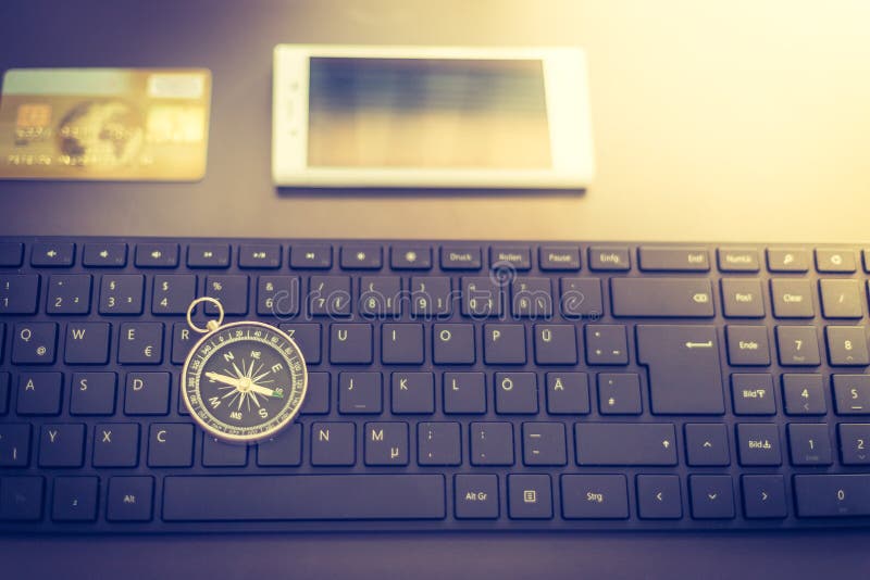 Web Business: with Keyboard, Compass, Credit Card and Smartphone Stock ...