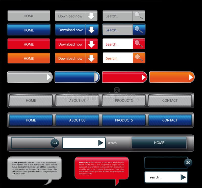 Collection of Shiny Colorful Button, Icons, Menu for Web Design Vector ...