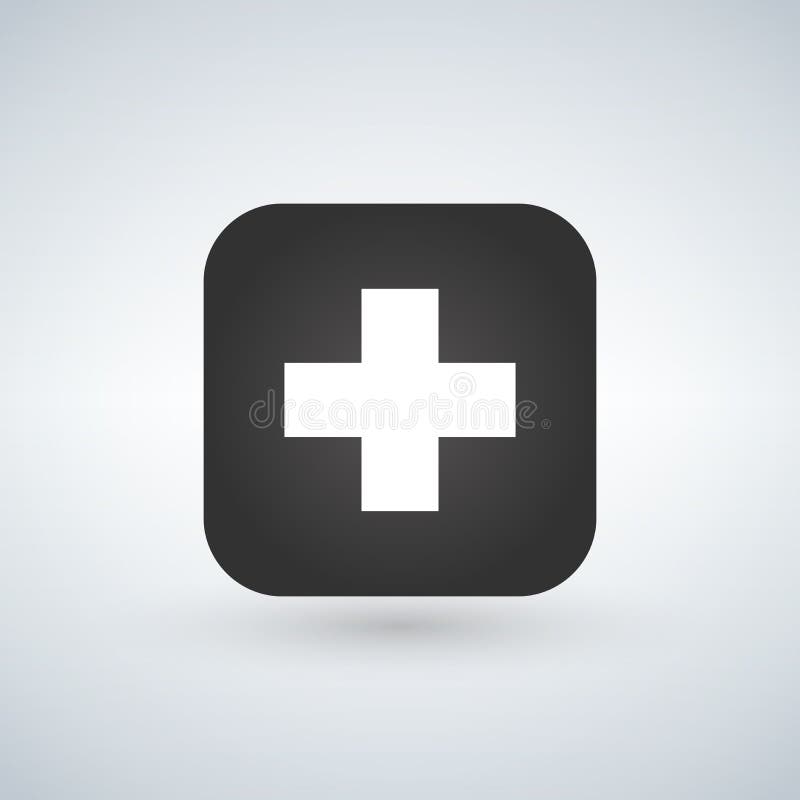Web Button with Add Sign. Rounded Square Shape Icon with Shadow on ...