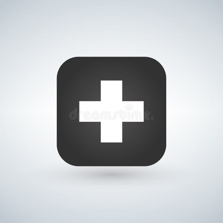 Web Button with Add Sign. Rounded Square Shape Icon with Shadow on ...