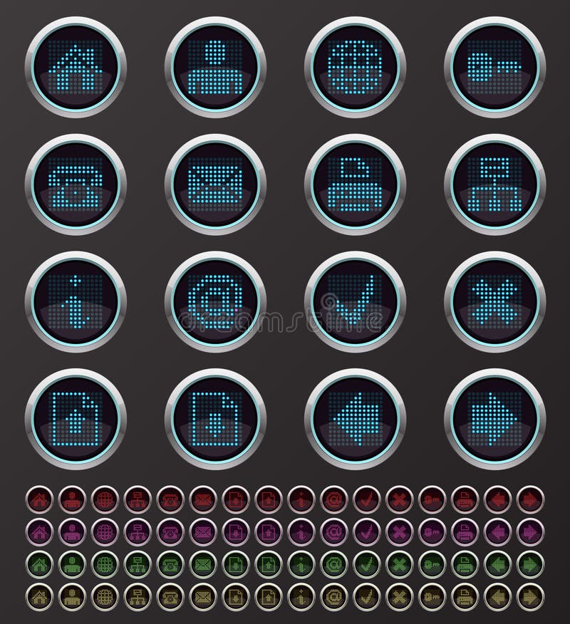 Set of Square Buttons with Stone Elements and Symbols for Web Interface ...