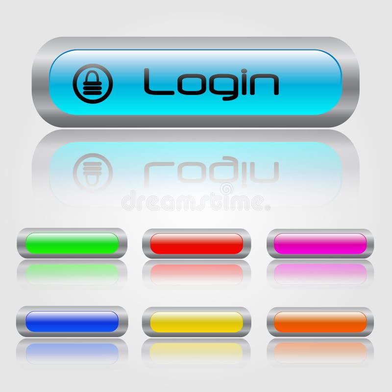 Glossy Metallic Login Buttons with Keys Icon Stock Vector ...