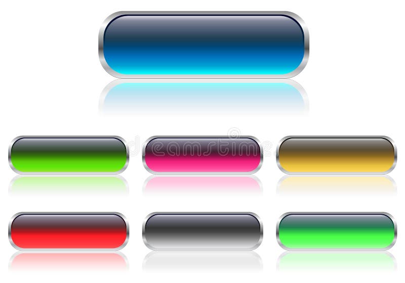 Green Round Buttons with Chrome Borders. Stock Vector - Illustration of ...