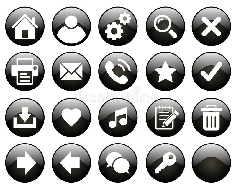 Basic Web Icons Black Glossy Circle Buttons Stock Illustrations – 6 ...