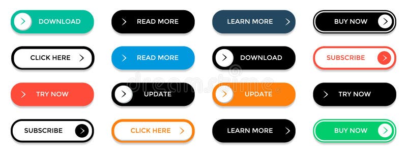 Web Buttons Collection with Shadow. Set of App Buttons Template in a ...