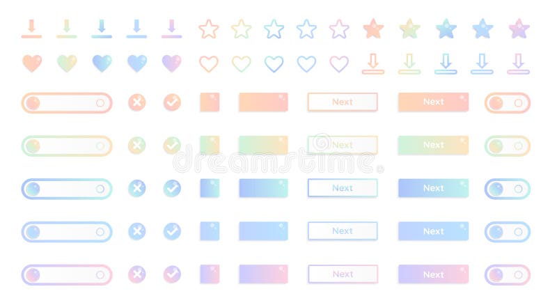 Web Buttons Set, Soft Gradient Shapes and Ui Symbols, Hearts, Stars ...