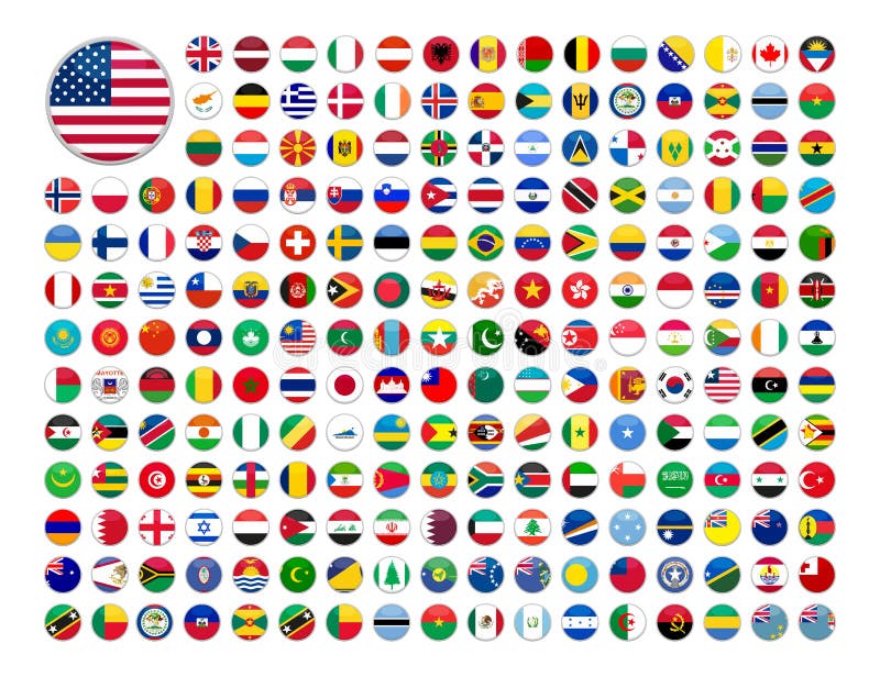 Web Buttons with World Country Flags, Flat Stock Illustration ...