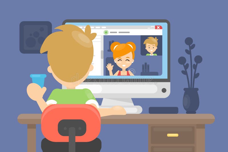 Web camera chatting. stock vector. Illustration of couple - 99706268