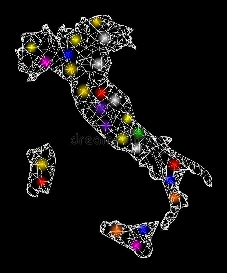 Web Carcass Map of Italy with Glare Light Spots Stock Vector ...