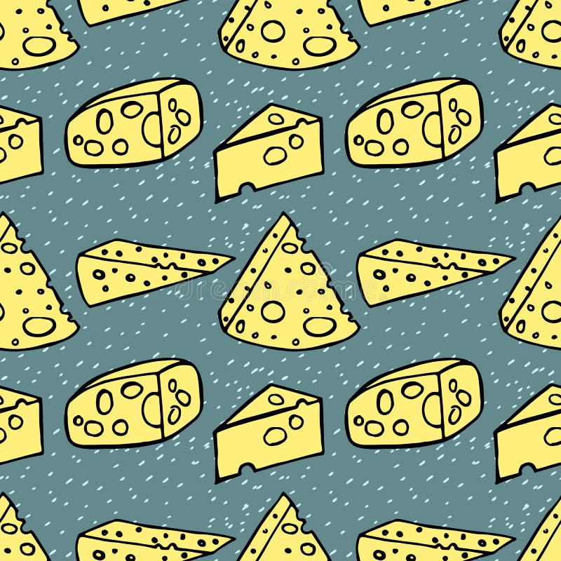 Cheese Seamless Pattern. Hand Drawn Color Doodle Stock Illustration ...