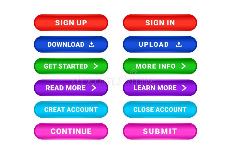 Web Click Button Vector Design Collection Stock Vector - Illustration ...