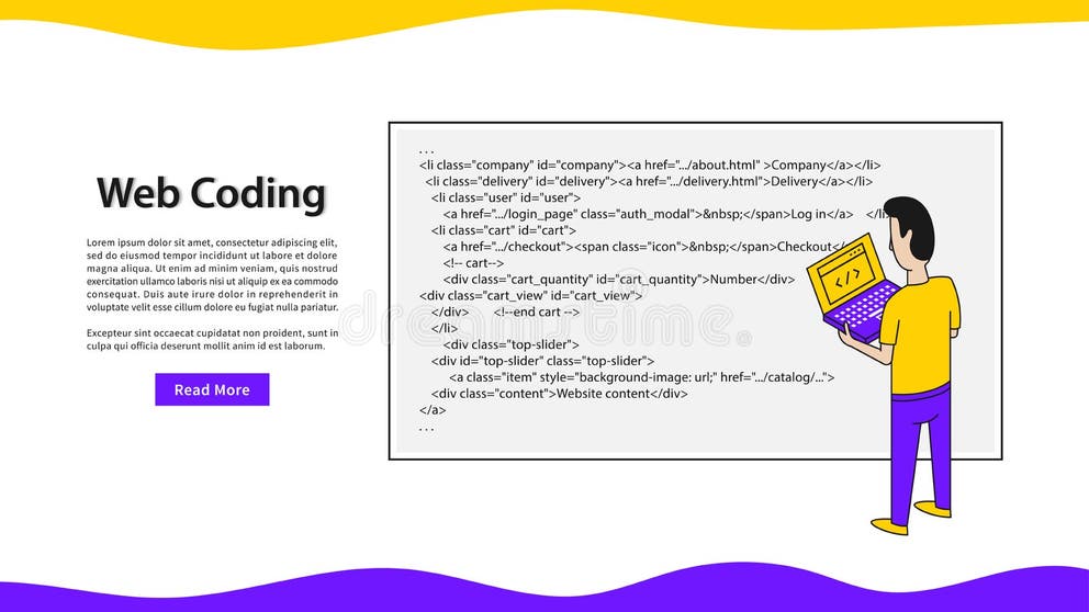 Web Coding Landing Page Vector Illustration Webpage Template Stock ...