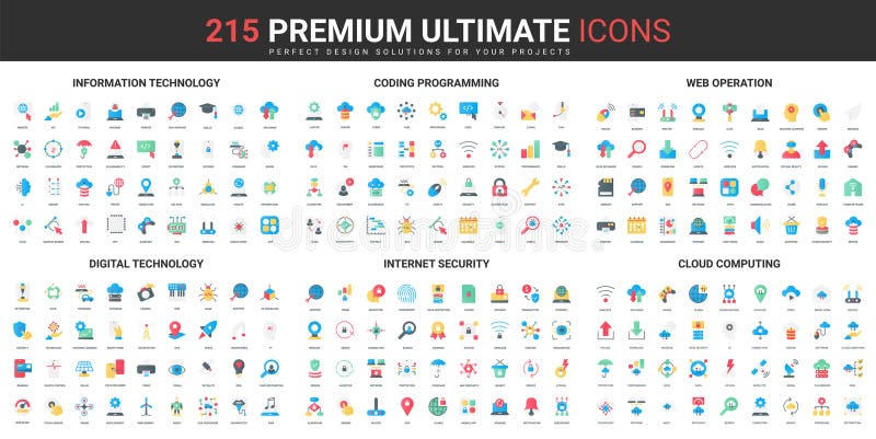 Web Coding Programming And Internet Security Cloud Computing Color Flat Icons Set Stock Vector