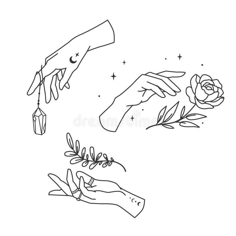 Collection of Linear Magic Hands. Stock Vector - Illustration of ...