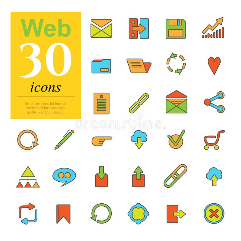 30 web color icons stock vector. Illustration of mail - 70752066