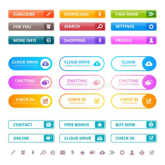 Web Colored Buttons. Internet Ui Flat Elements Menu Colored Buttons ...
