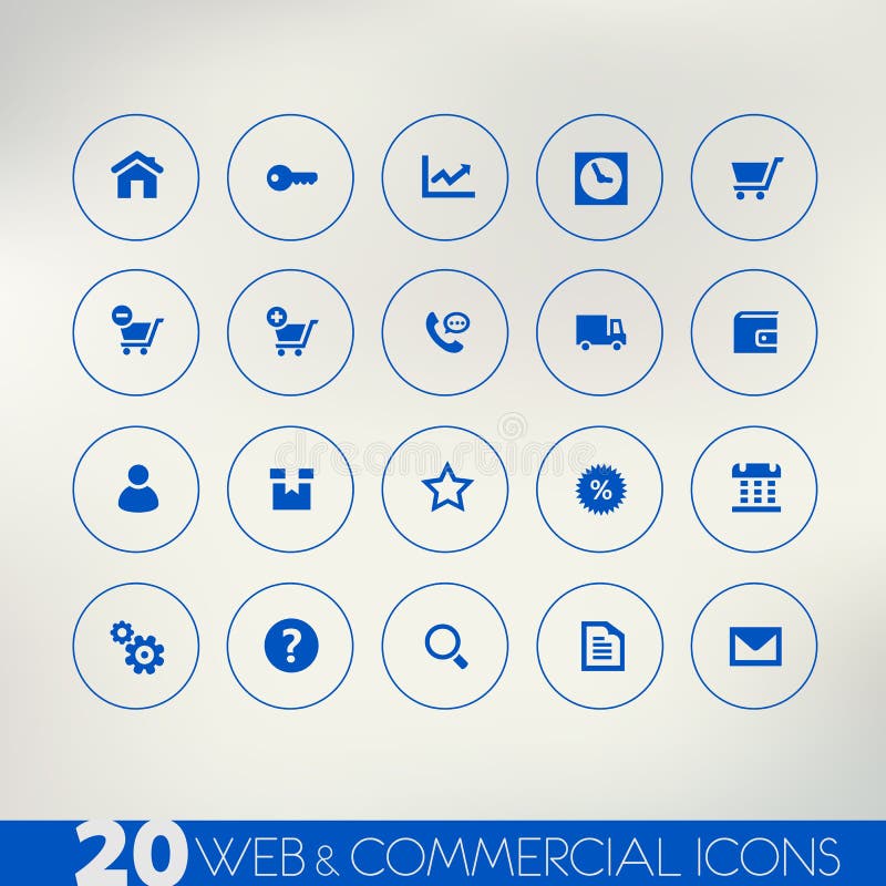 Web and Commercial Blue Icons on Light Background Stock Vector ...