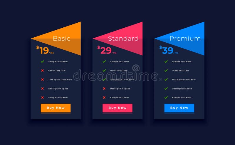 Web Comparison 3 Option Pricing Chart Layout Design Stock Vector ...