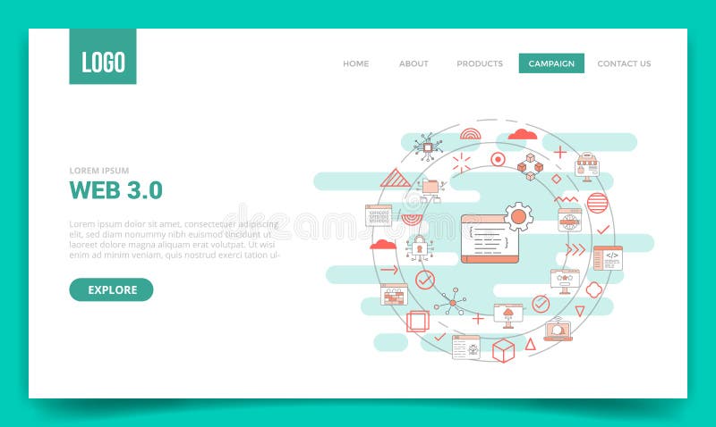 Web 3.0 Concept with Circle Icon for Website Template or Landing Page ...